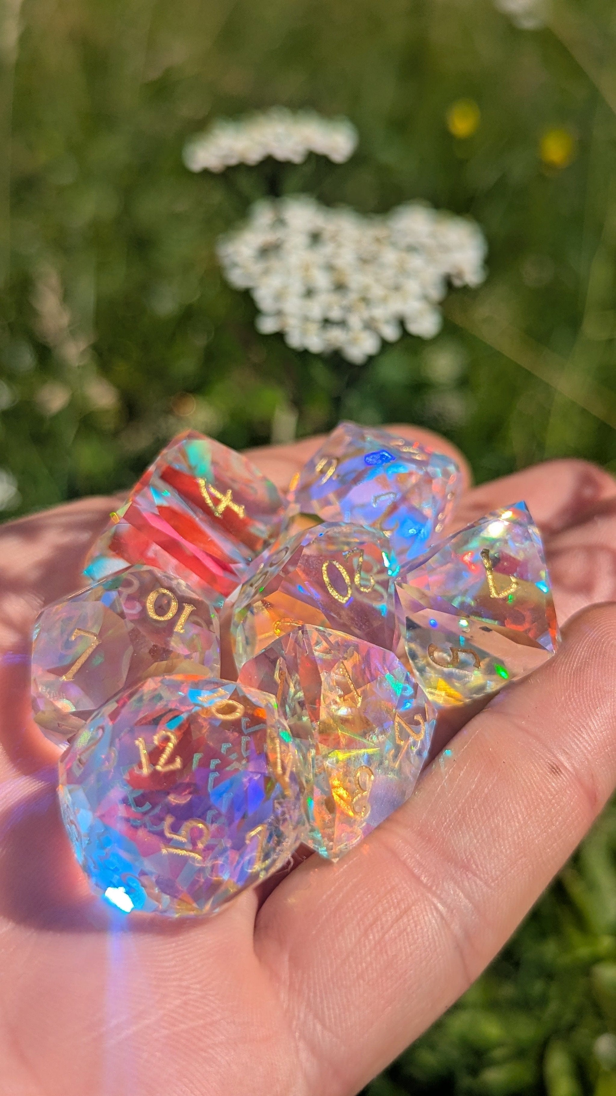 Rainbow Crystal Glass Edge Role-Playing Die dnd terningeset