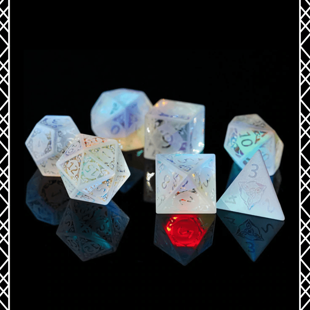 Rainbow Dice made of Rainbow Crystal Glass dnd terningeset