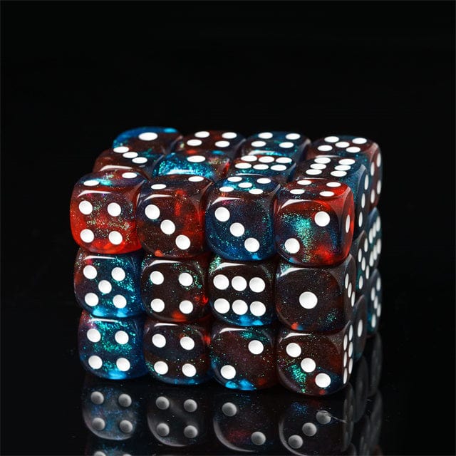 Rødblå glitter d6 terning - 16mm