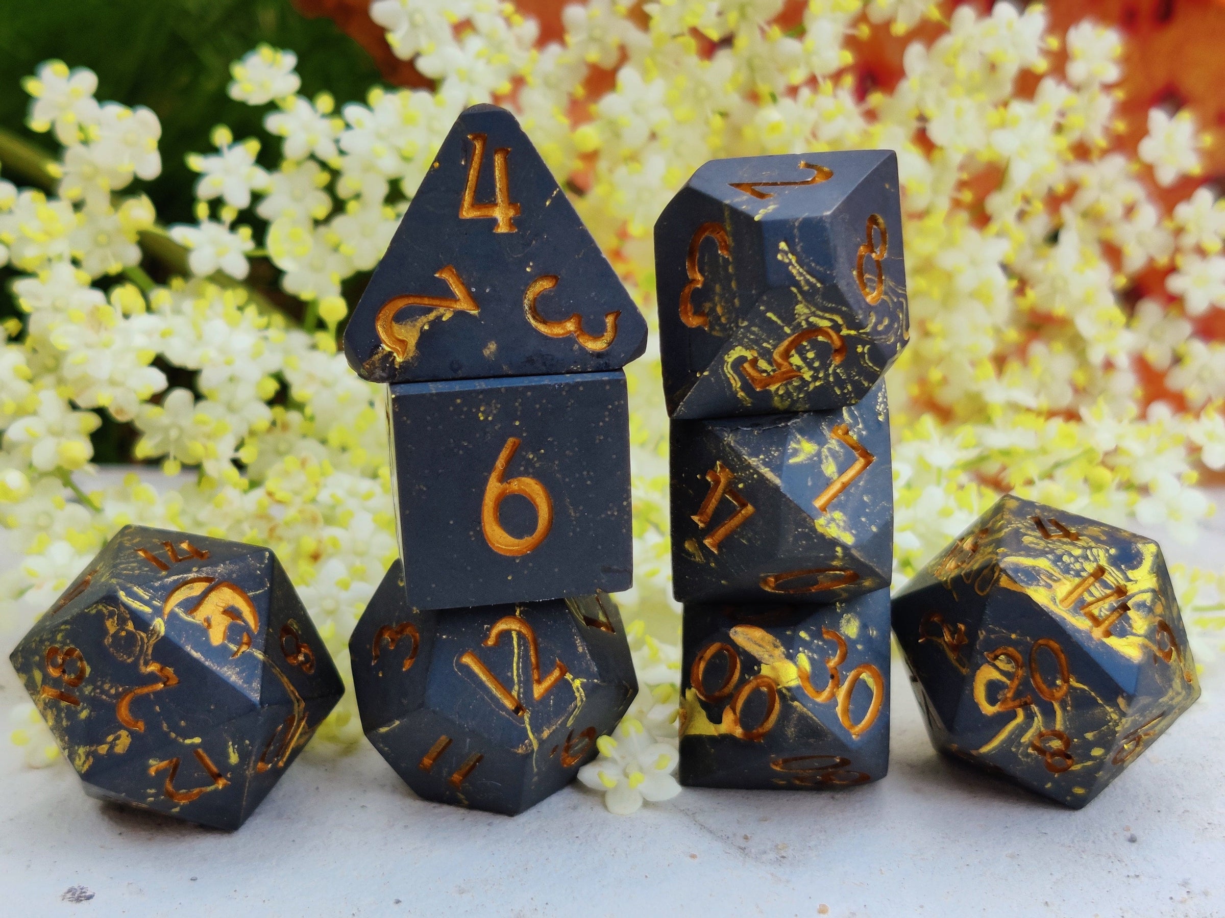 Dark Marble Dice Set, Gold Edition