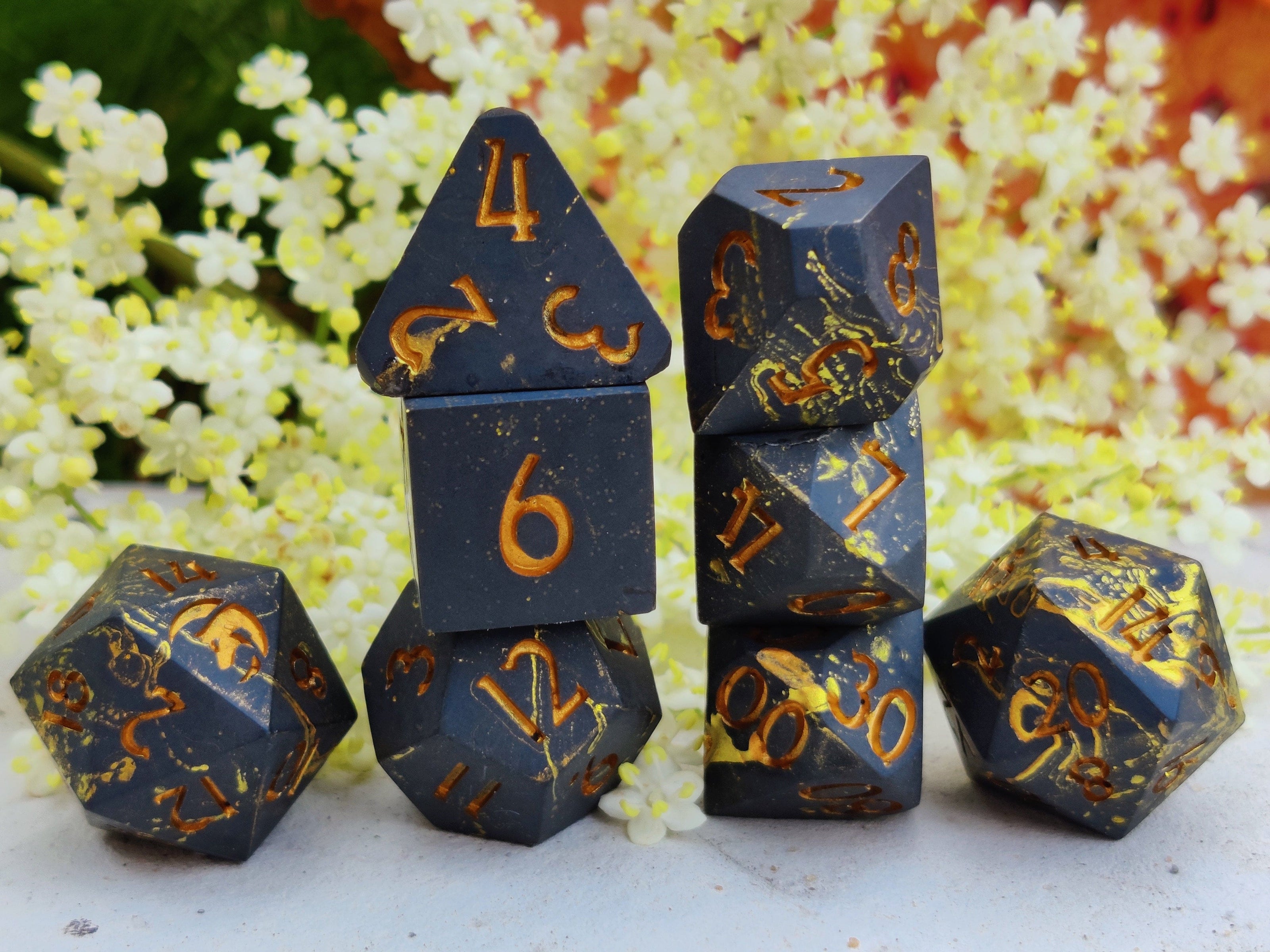 Dark Marble Dice Set, Gold Edition