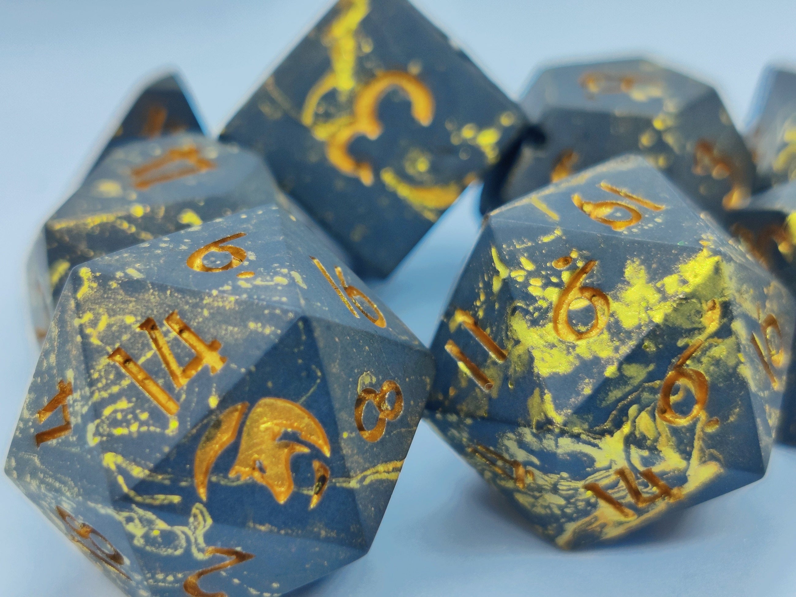Dark Marble Dice Set, Gold Edition