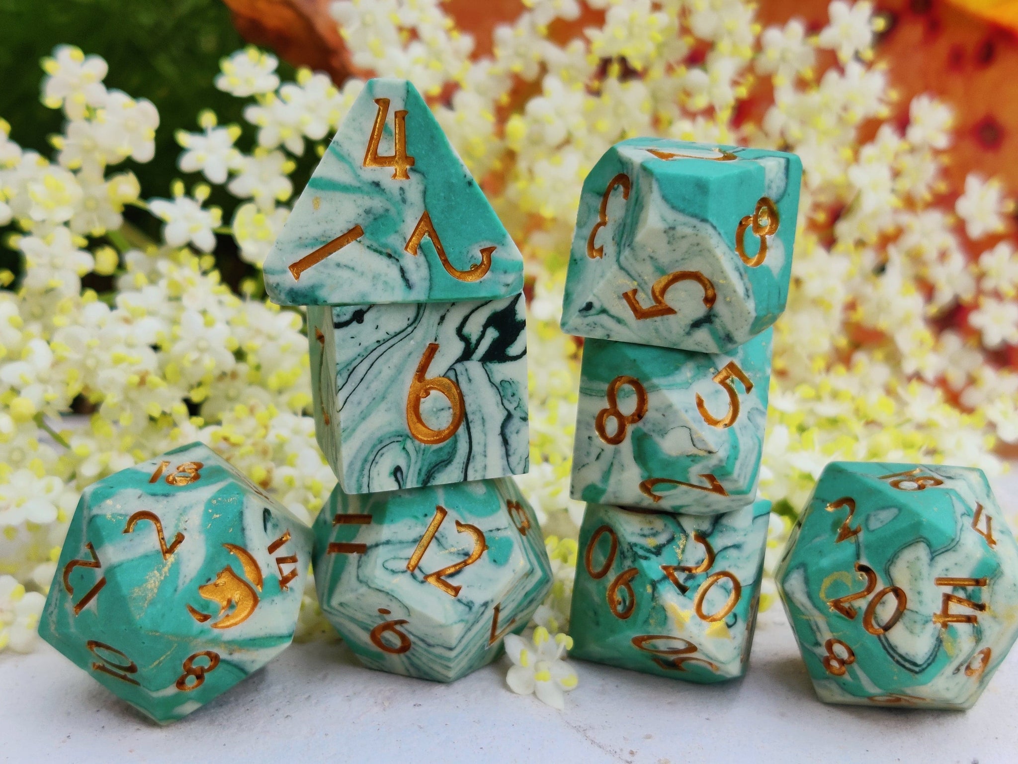 Green marble dice set